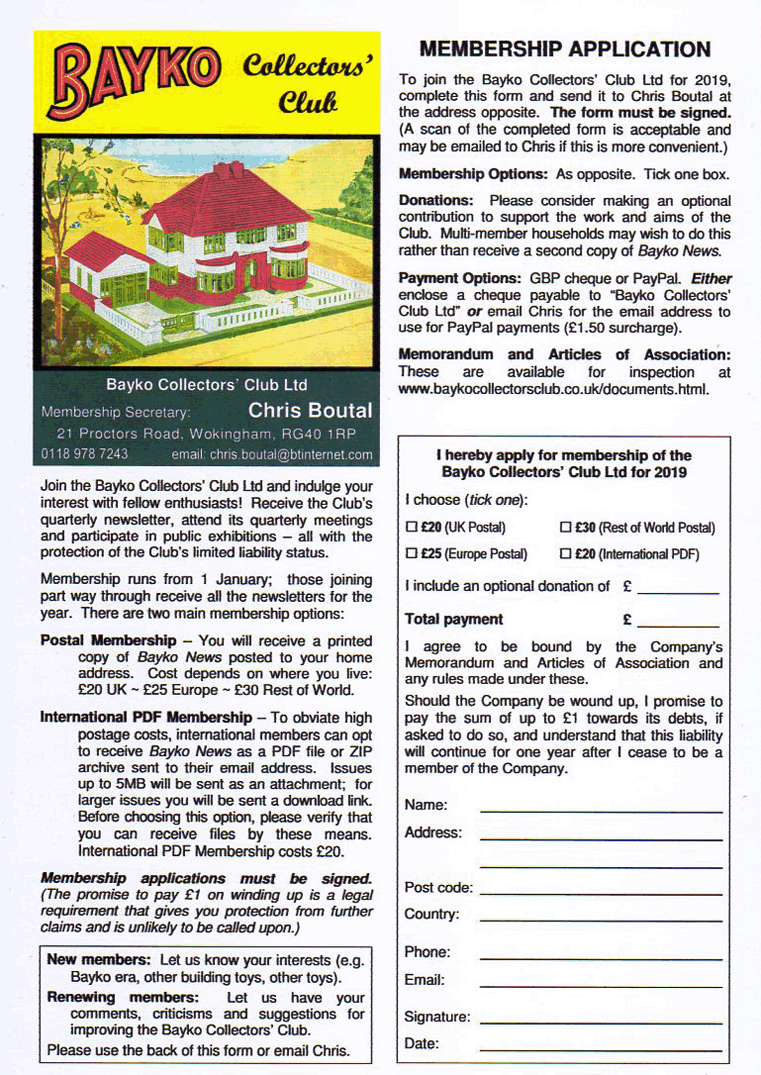 bayko collectors club: Membership